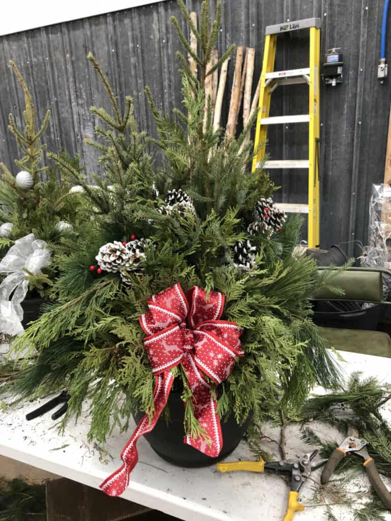 Porch Pots & Wreaths - Santa's Evergreens